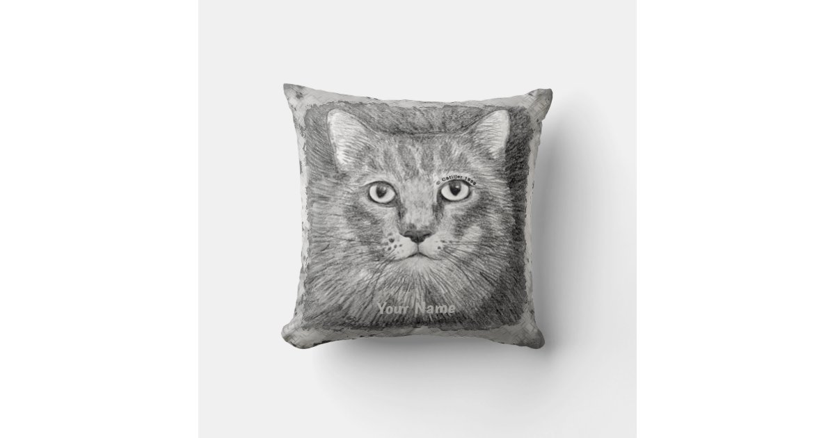 Cat Face Sketch Throw Pillow | Zazzle