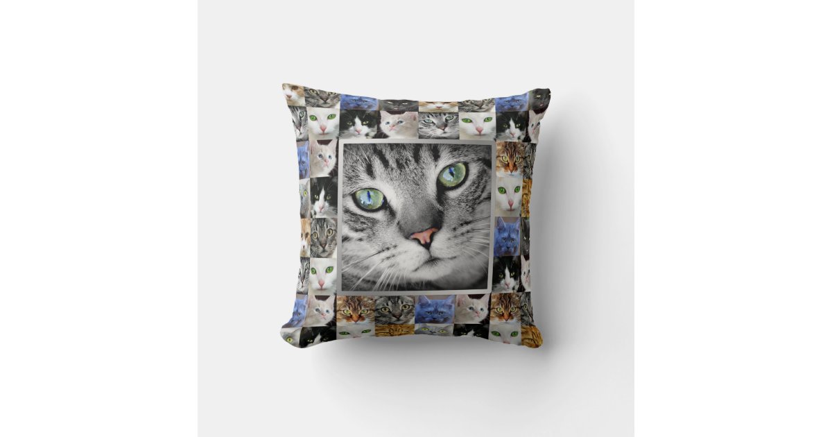 Cat Faces Collage Photo Template Throw Pillow | Zazzle