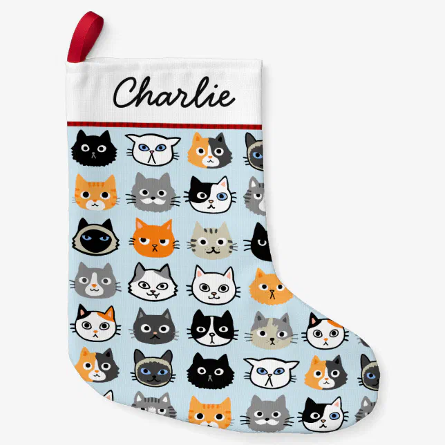 Cat Faces Pattern | Cool Kitty Cat Lover's Small Christmas Stocking ...