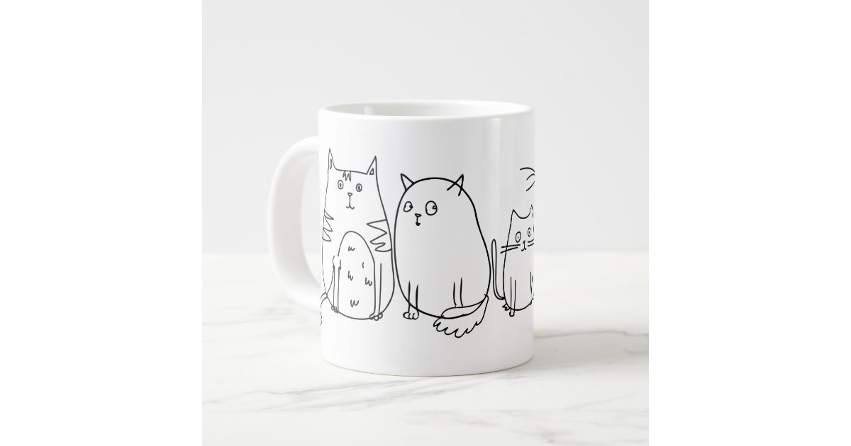Cat gang Line Art Cartoon illustration Giant Coffee Mug | Zazzle