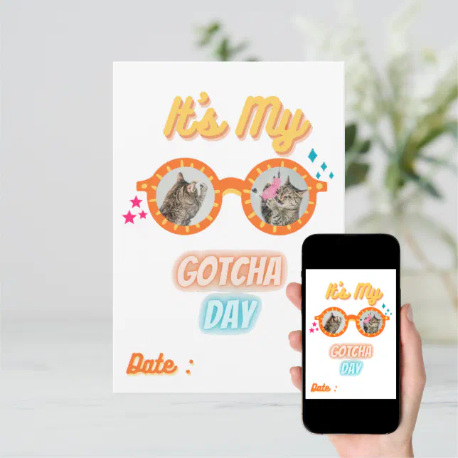 Cat Gotcha Day Pet Adoption Day Kitten Birthday Invitation | Zazzle