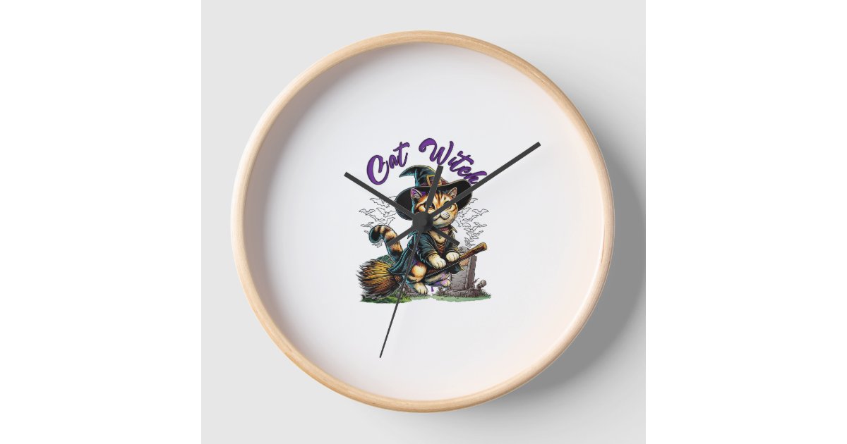 Cat Halloween Witch Costume Farmer Family Kids Tod Clock | Zazzle