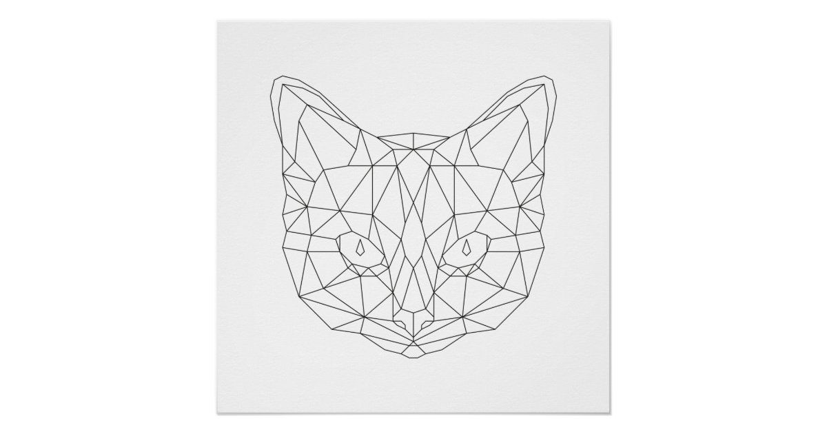 Cat Head Geometric Black & White Modern Art Print | Zazzle