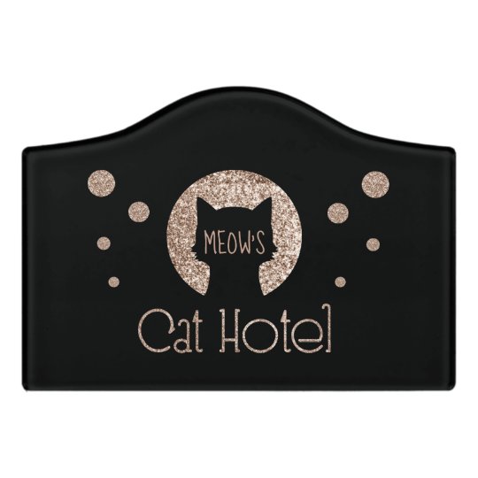Cat Hotel Golden Glitter Logo Door Sign | Zazzle.com