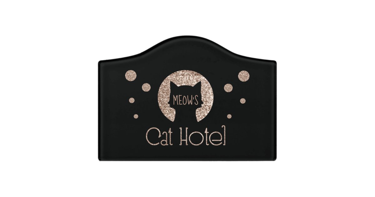 Cat Hotel Golden Glitter Logo Door Sign | Zazzle
