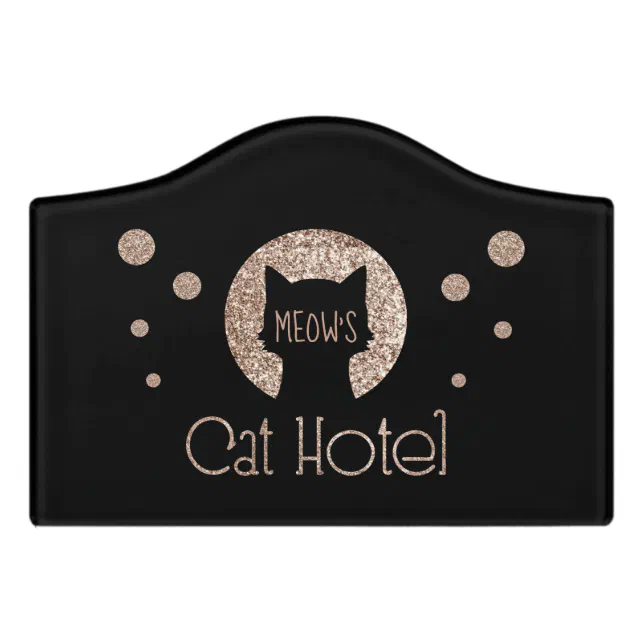Cat Hotel Golden Glitter Logo Door Sign | Zazzle