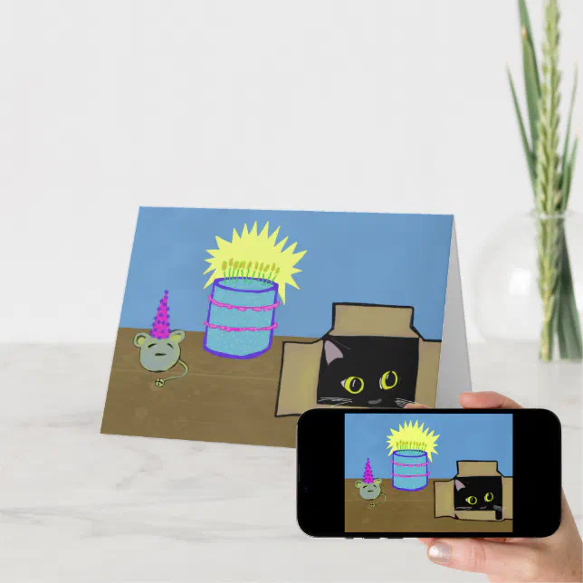 Cat in a Box Party Birthday Card | Zazzle