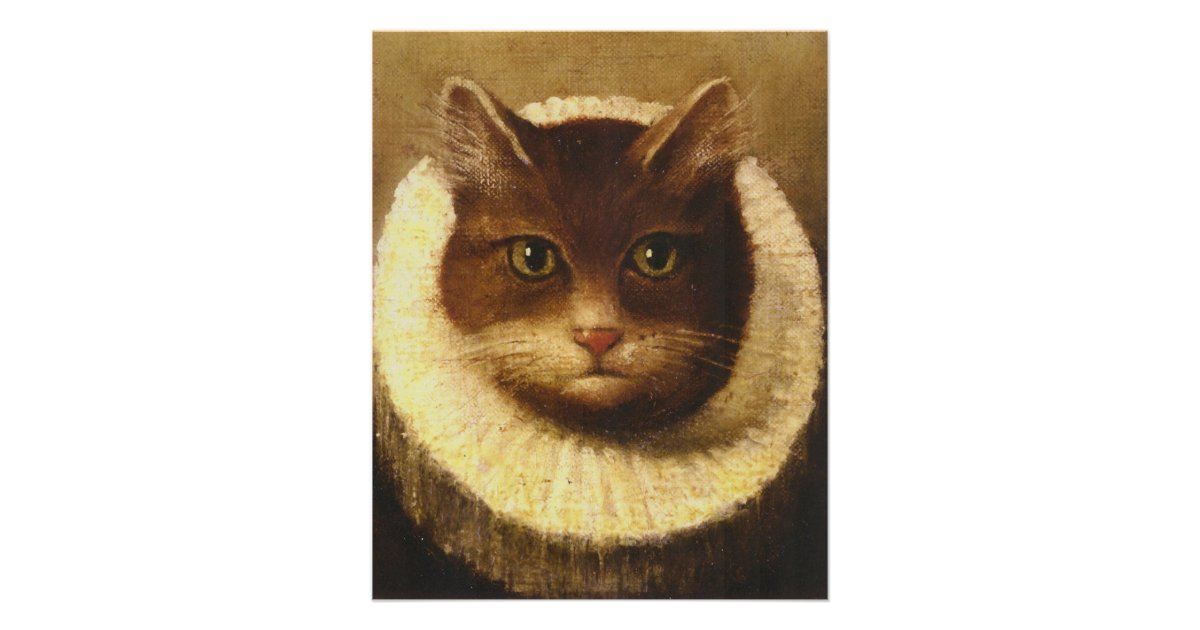 Cat In A Ruff Cute Victorian Art Vintage Painting Poster | Zazzle