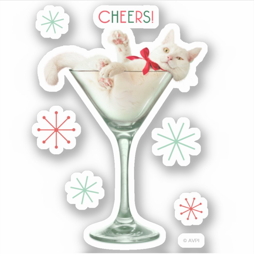 Cat in Martini Glass Sticker | Zazzle