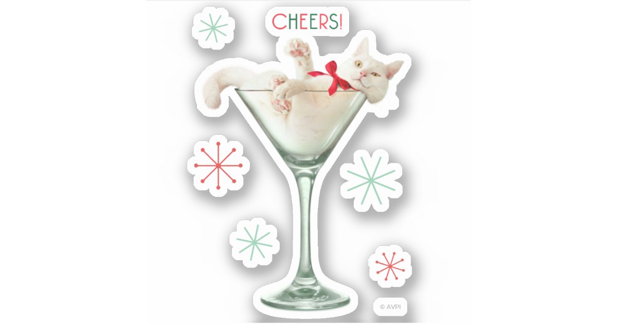 Cat in Martini Glass Sticker | Zazzle