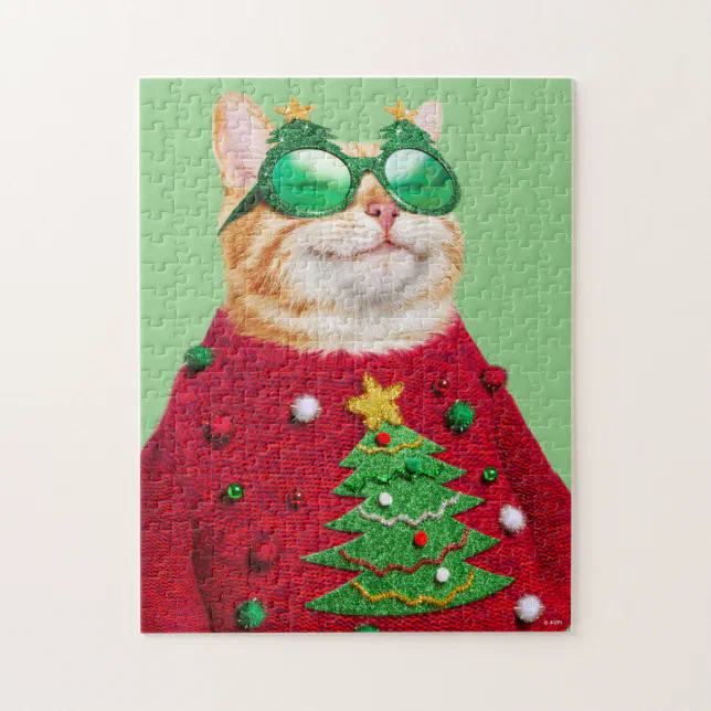 Cat in Ugly Christmas Sweater Jigsaw Puzzle | Zazzle