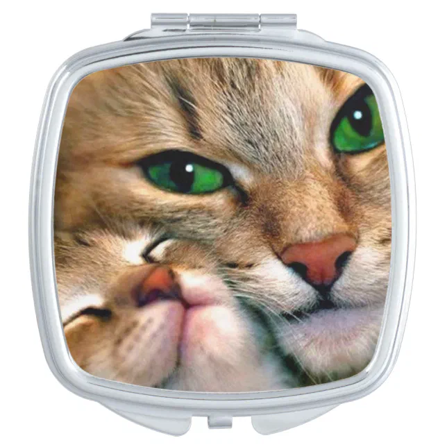 Cat & Kitten Square Compact Mirror | Zazzle