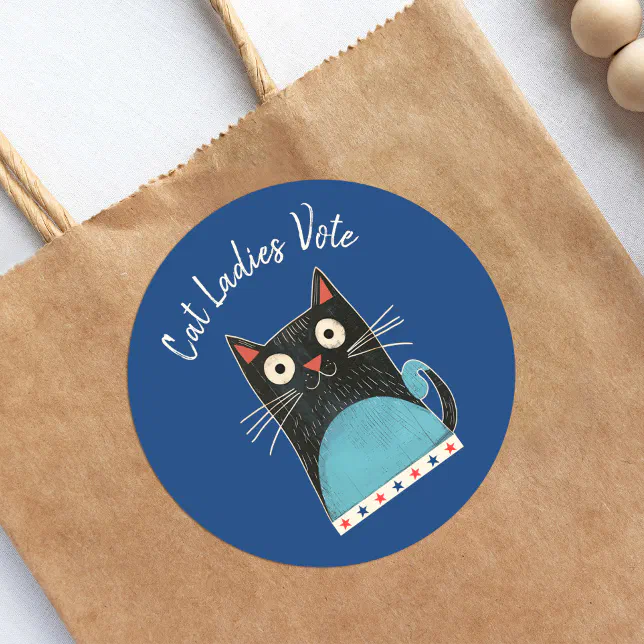 Cat Ladies Vote Script Rustic Feminist Cute Bold Classic Round Sticker ...