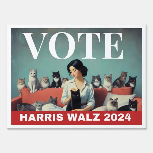 Cat Lady Vote Harris Walz Feminist sign banner | Zazzle