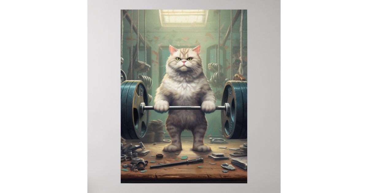 Cat Lifting Weights Poster | Zazzle