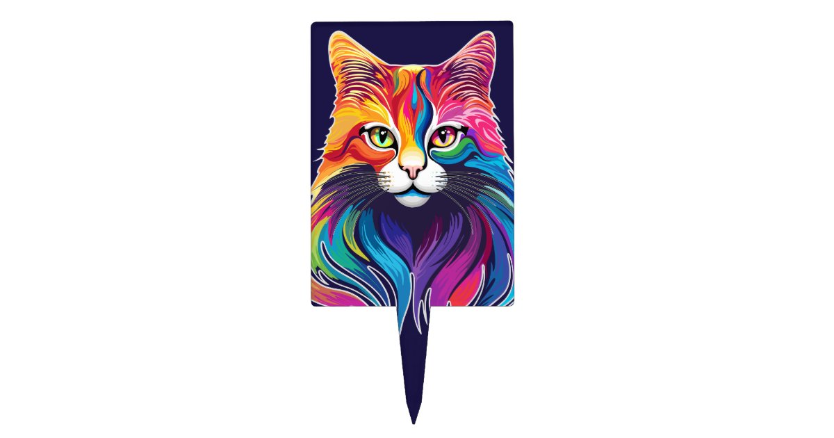 Cat Maine Coon Portrait Rainbow Colors Cake Topper | Zazzle