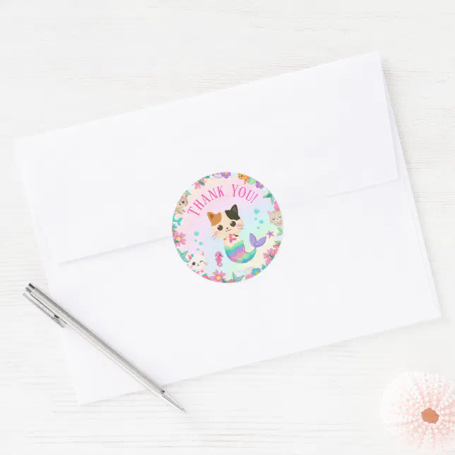 Cat Meowmaid Mermaid Girl Birthday Party Classic Round Sticker | Zazzle