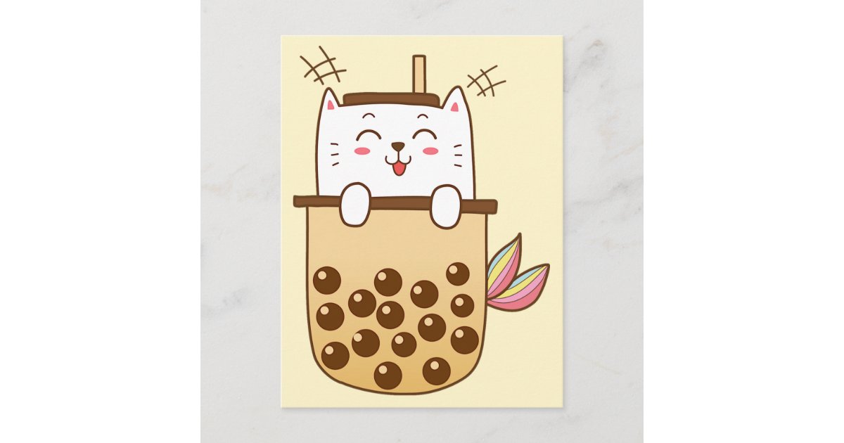Cat Mermaid Boba Milk Tea Postcard | Zazzle