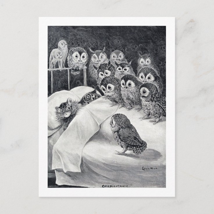 Cat Nightmare Owl Bird, Louis Wain Postcard | Zazzle