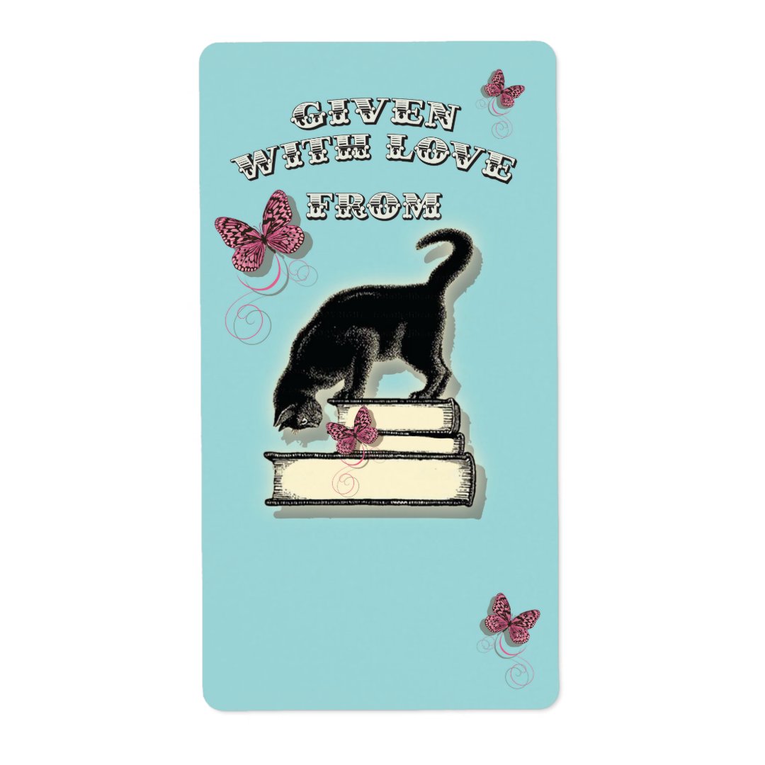 Cat on Books Given with Love Bookplate | Zazzle