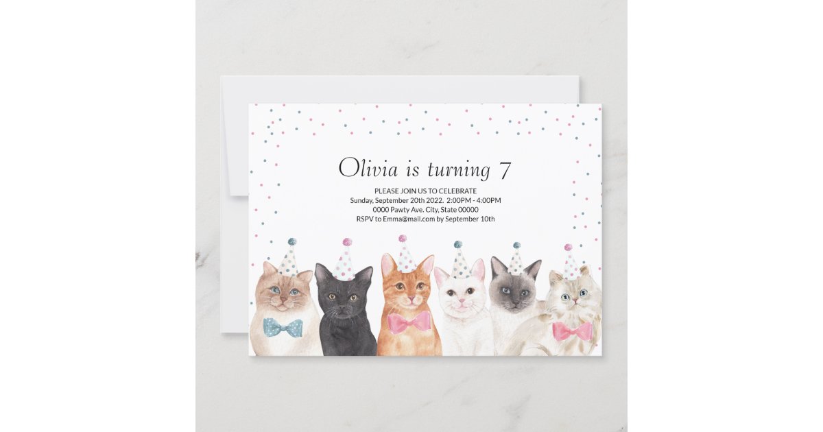 Cat Party Invitation, Cat Birthday Invitation | Zazzle