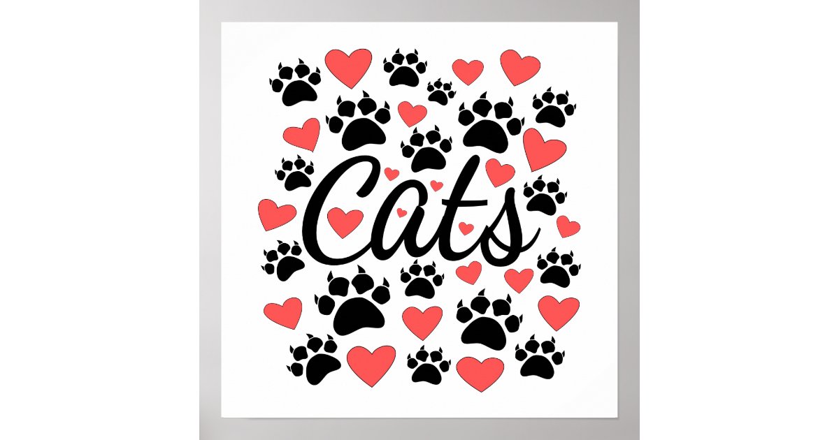 Cat Paws Claws And Red Hearts Poster | Zazzle