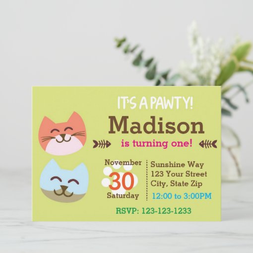 Cat Pawty Birthday Invitation | Zazzle