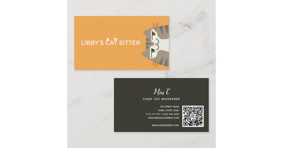 Cat Pet Sitting QR Code Business Card | Zazzle