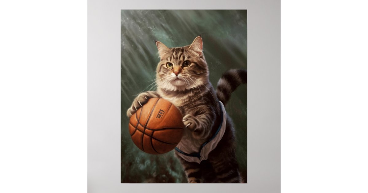 Cat Playing Basketball Poster | Zazzle