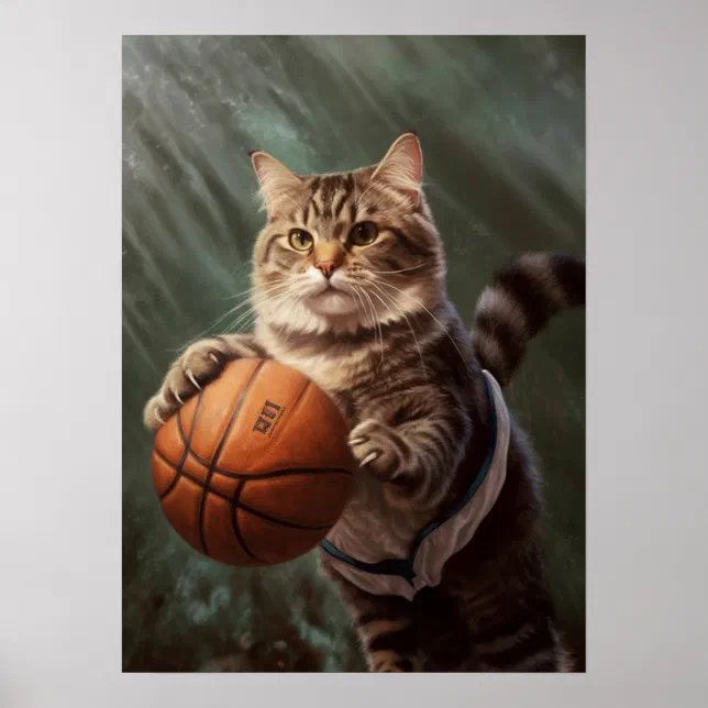 Cat Playing Basketball Poster | Zazzle