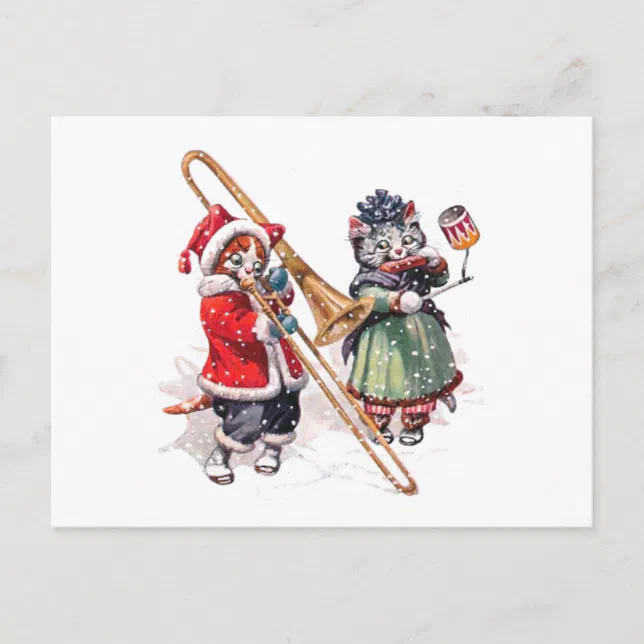 Cat Plays Trombone in the Snow Postcard | Zazzle