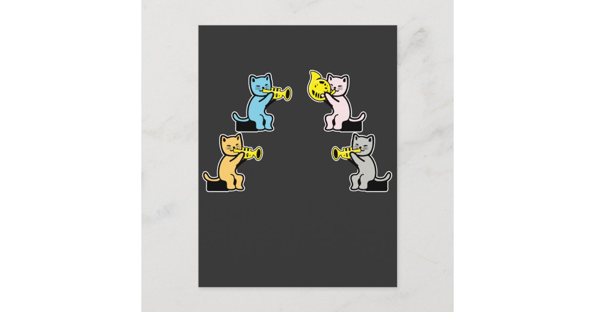Cat plays trumpet trombone postcard | Zazzle