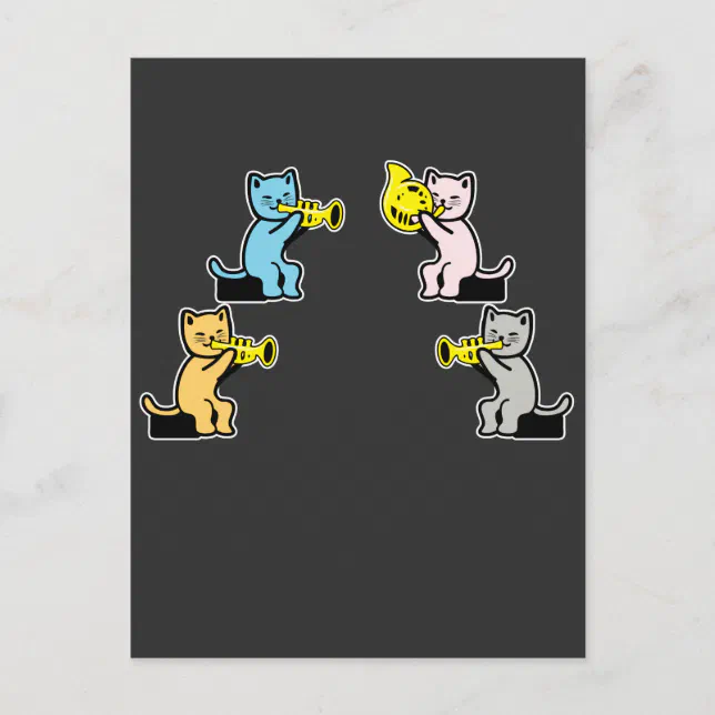 Cat plays trumpet trombone postcard | Zazzle