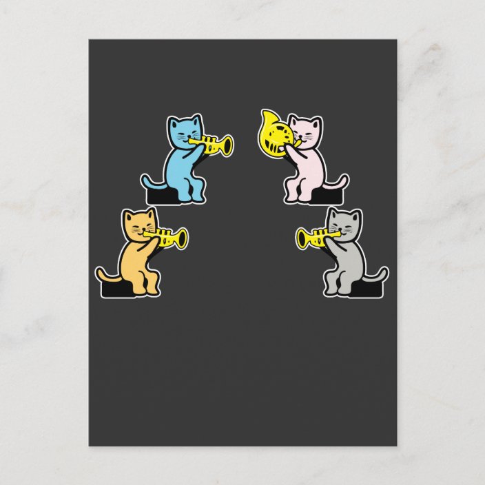 Cat plays trumpet trombone postcard | Zazzle.com