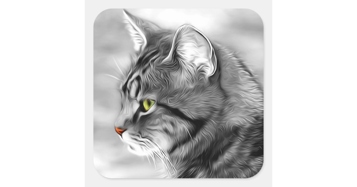 Cat Portrait Square Sticker | Zazzle