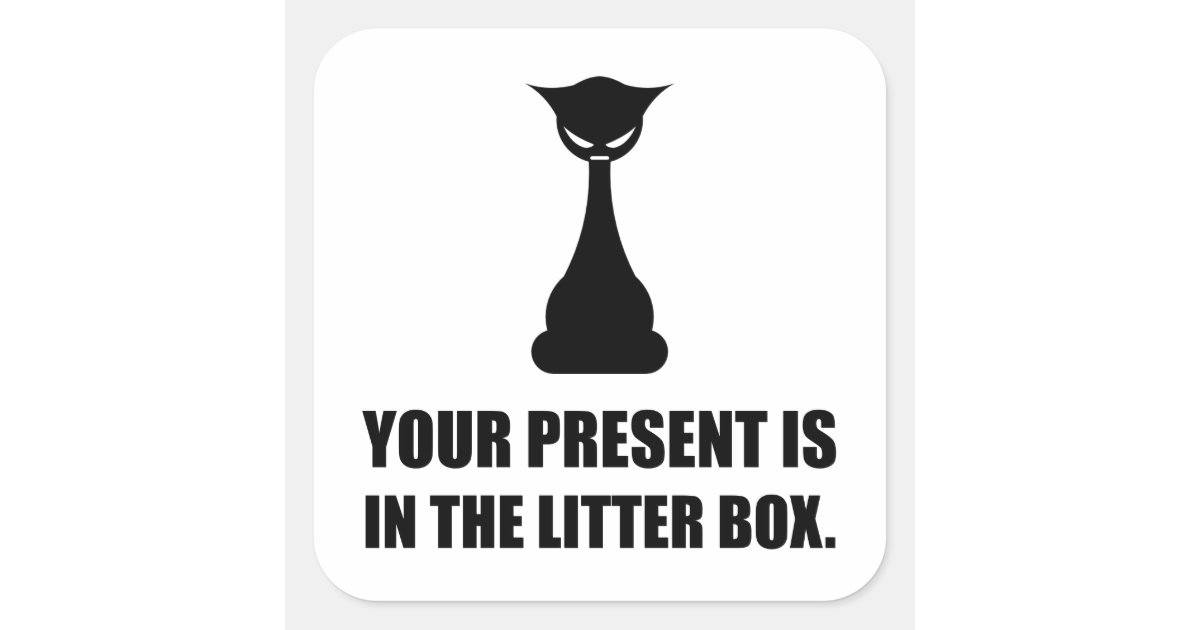 Cat Present Is In Litter Box Funny Square Sticker | Zazzle