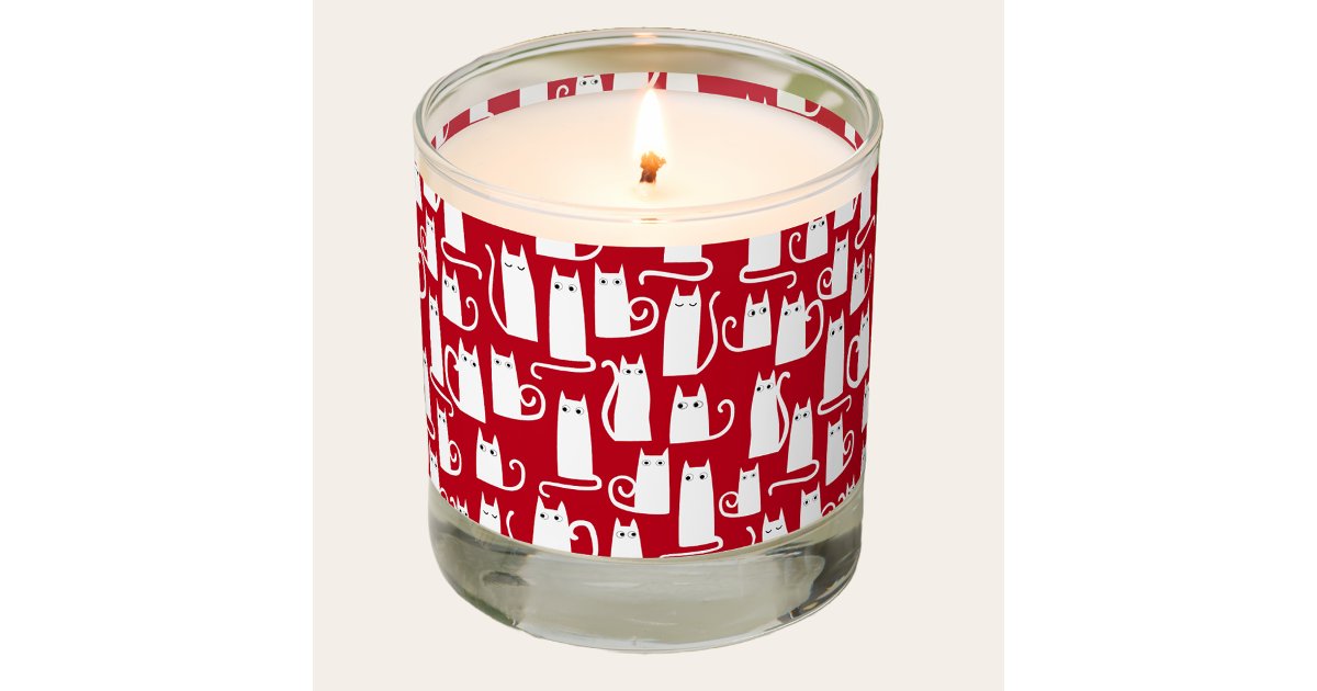 Cat Red and White Pattern Scented Candle | Zazzle