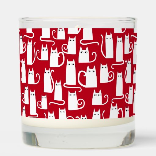 Cat Red and White Pattern Scented Candle | Zazzle