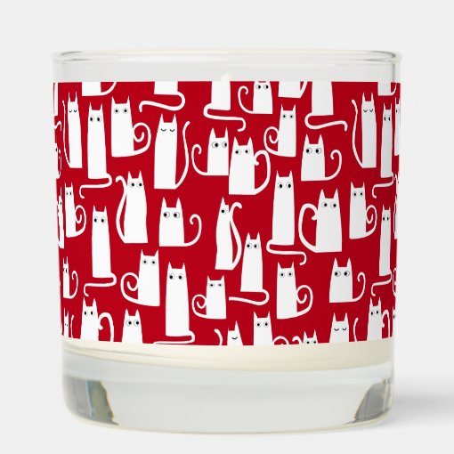 Cat Red and White Pattern Scented Candle | Zazzle