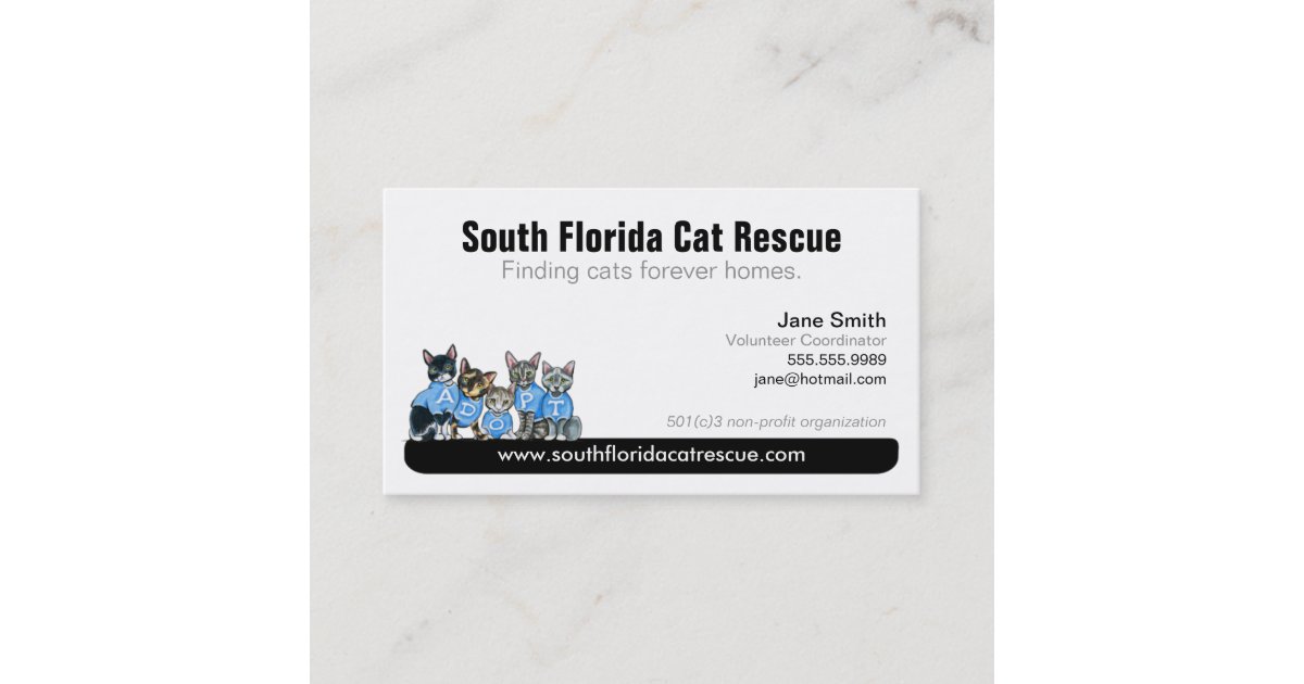 Cat Rescue Non Profit Black Tagline Business Card | Zazzle