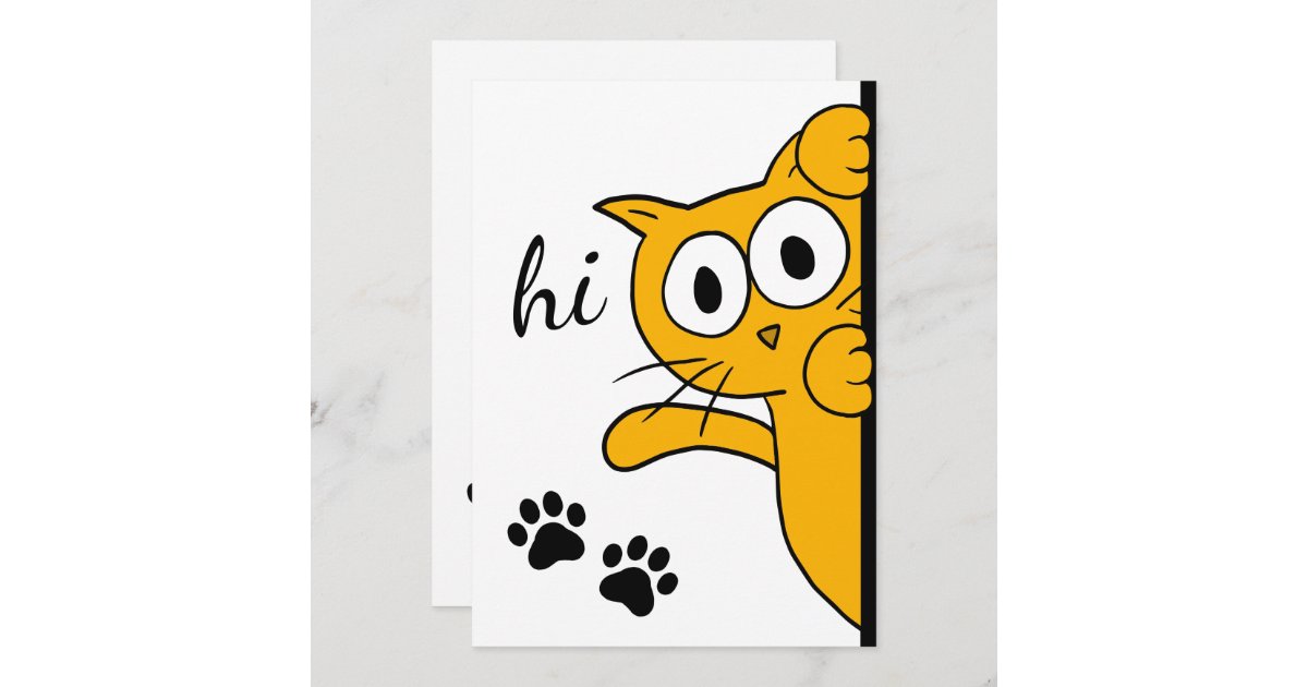 Cat Saying Hi Hello Custom Text Flat Card | Zazzle