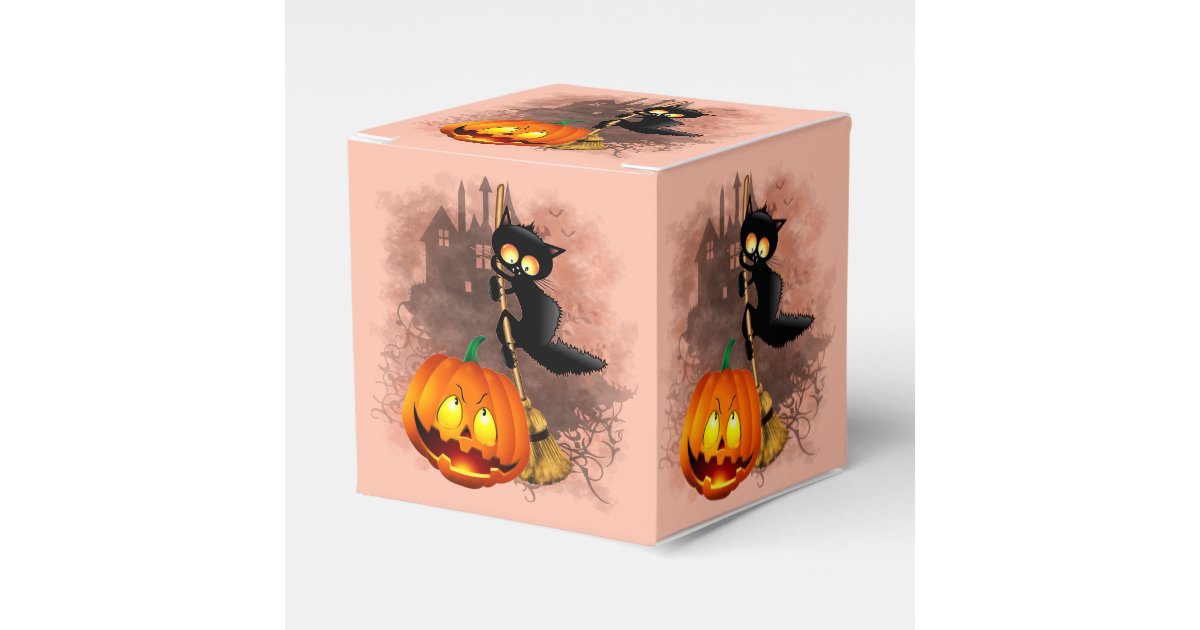 Cat Scared by Pumpkin Fun Halloween Character Favor Boxes | Zazzle