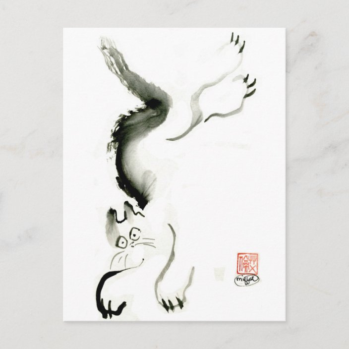 Cat Skedaddle, Sumi-e cat Postcard | Zazzle.com