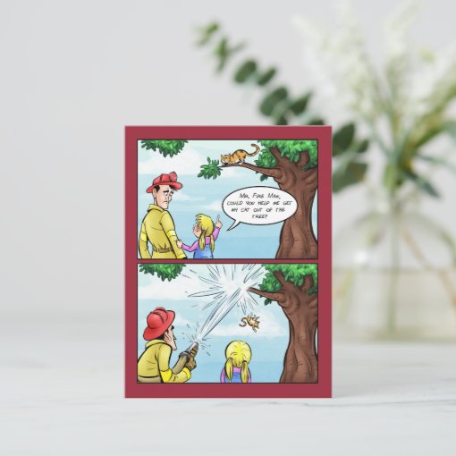 Cat Stuck In Tree Cartoon Postcard | Zazzle