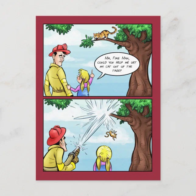 Cat Stuck In Tree Cartoon Postcard | Zazzle