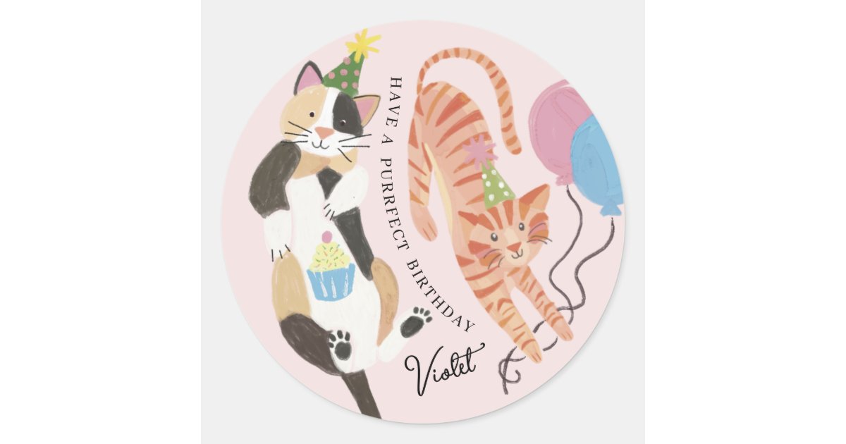 Cat-tastic Purrfect Birthday Party Custom Classic Round Sticker | Zazzle