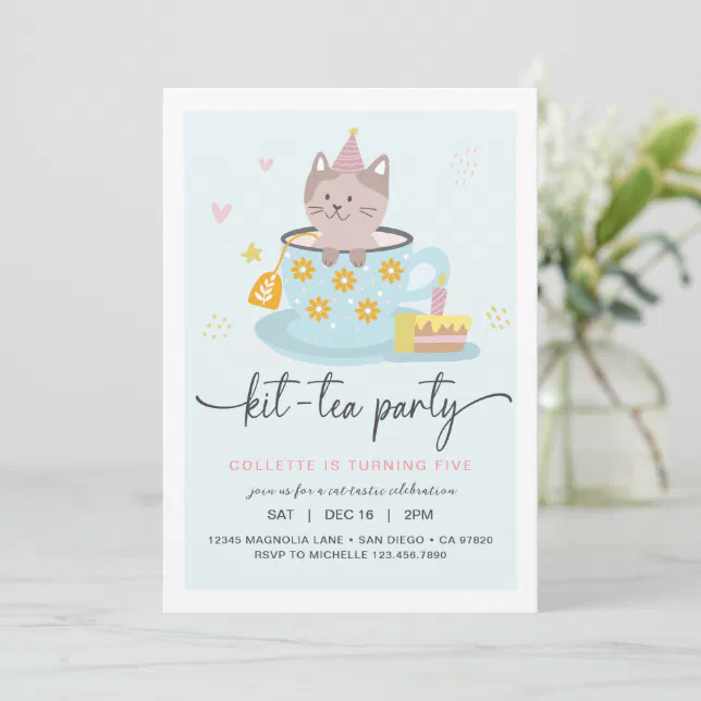 Cat Tea Party | Kit-Tea Party Invitation | Zazzle