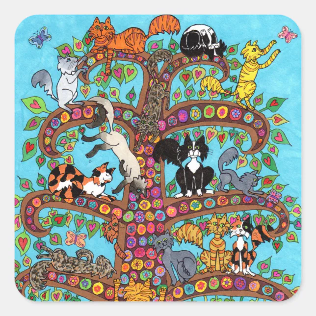 Cat Tree of Life 2 Square Sticker | Zazzle