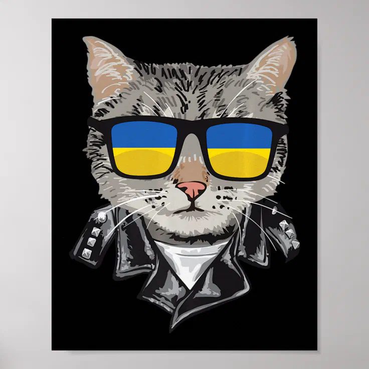 Cat Ukraine Flag Sunglasses Cool Ukrainian Cat Poster | Zazzle