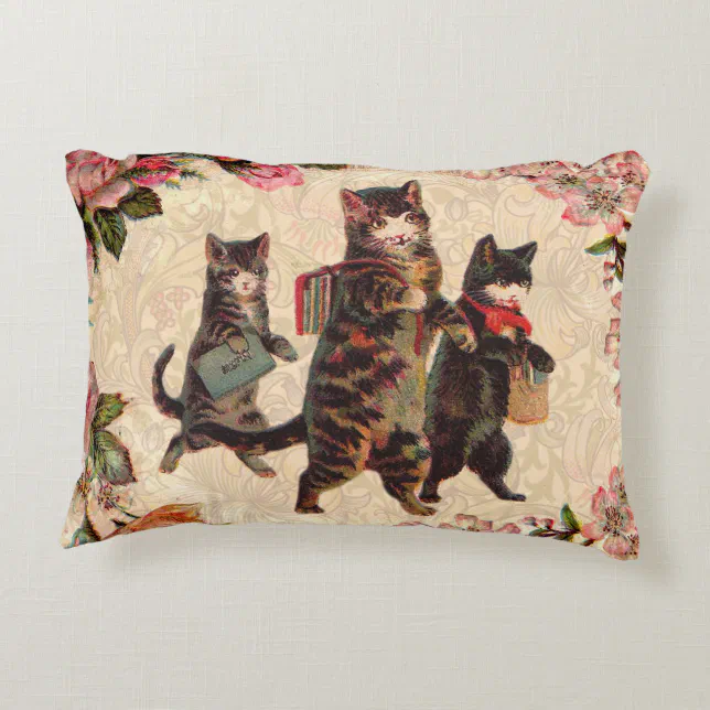 Cat Vintage Pretty Antique Kittens Decorative Pillow | Zazzle